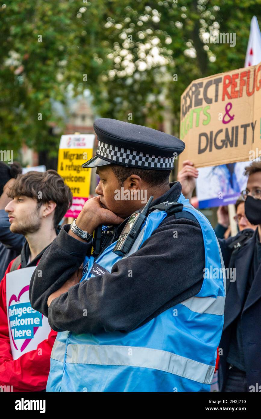 Policeman, Refugee rally, Parliament Square, London, UK, 20/10/2021 ...