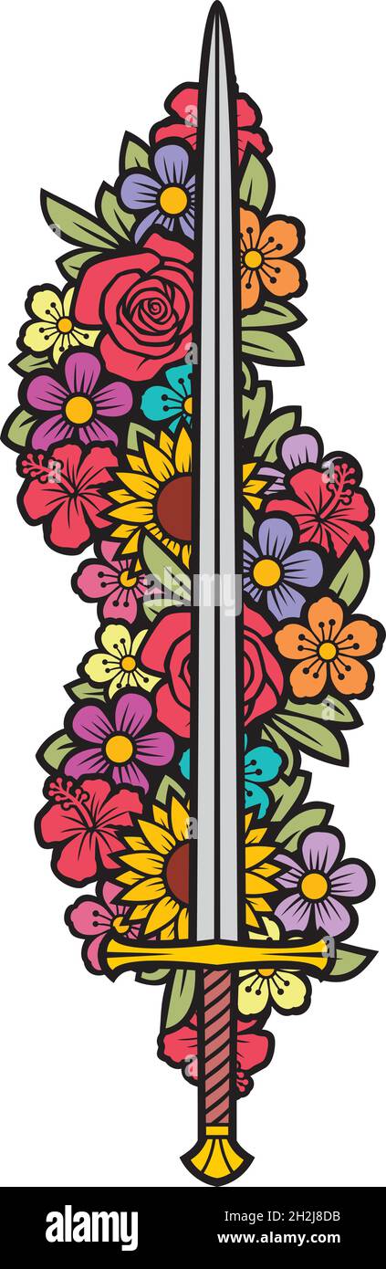 Sword and flowers vector illustration Stock Vector Image & Art - Alamy