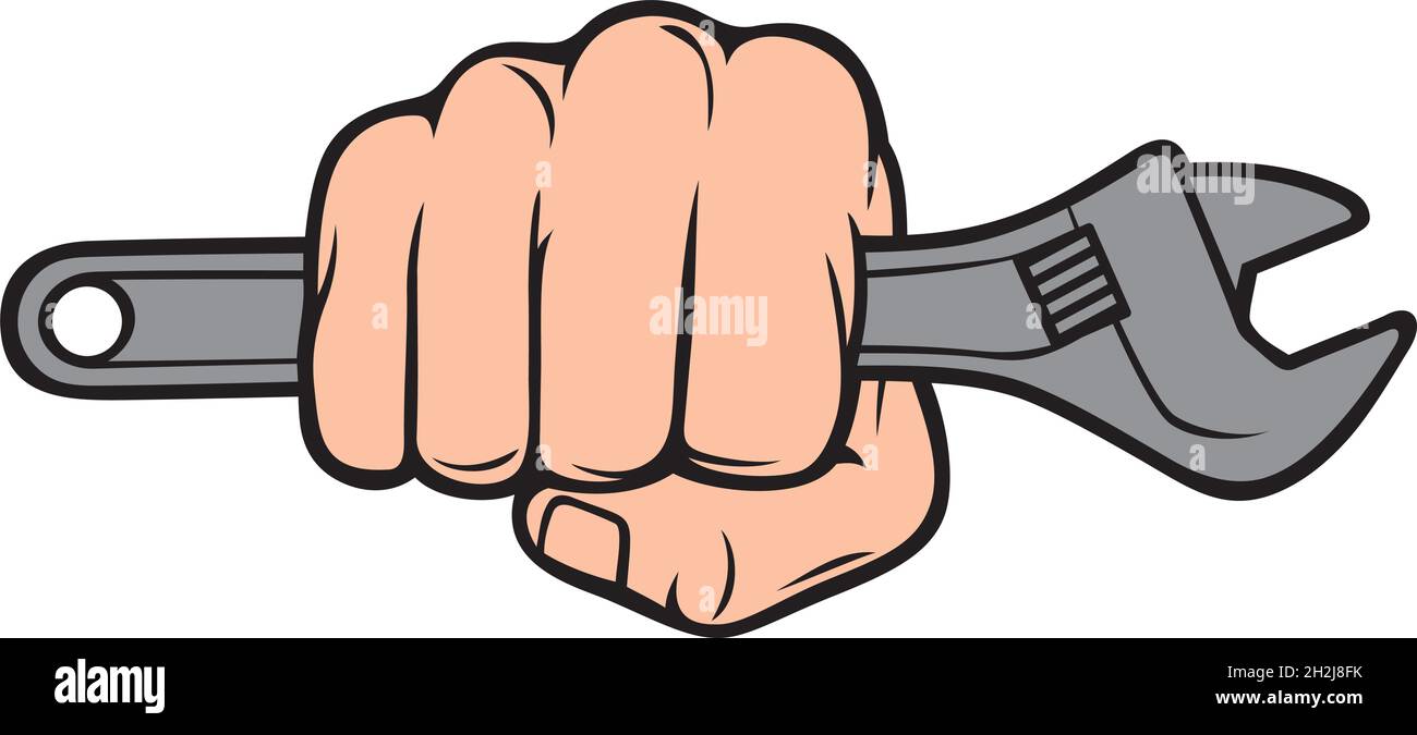 Fist holding adjustable wrench vector illustration Stock Vector Image ...