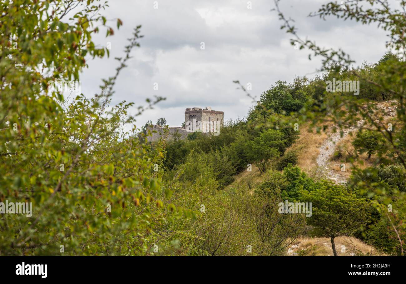 View of Fort Puin in the city of Genoa, Mura park trail (Parco delle ...
