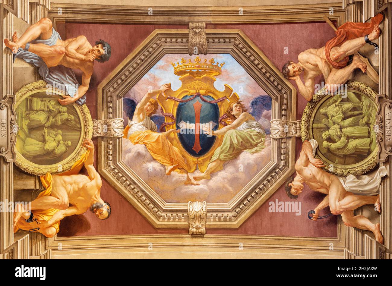 ROME, ITALY - AUGUST 27, 2021: The fresco of angels with the cross ...