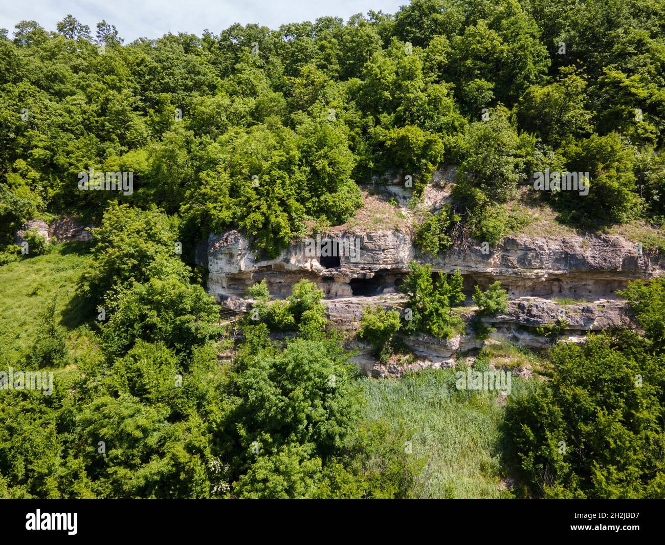 Aerial view of Albotin Rock Monastery, Vidin Region, Bulgaria Stock ...