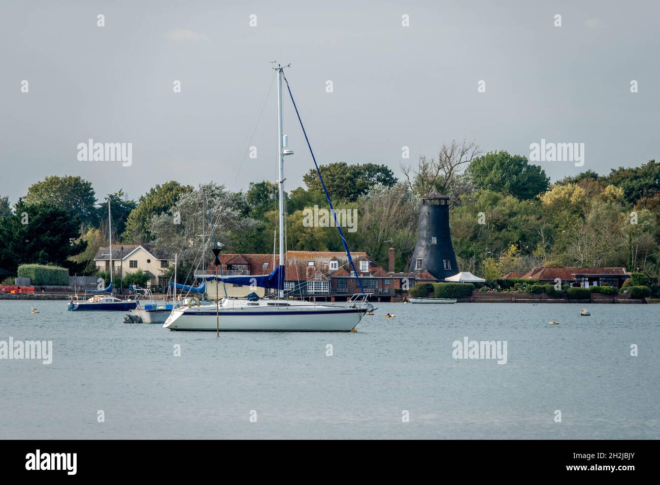 view of the old historic mill at Langstone Harbour England Stock Photo ...