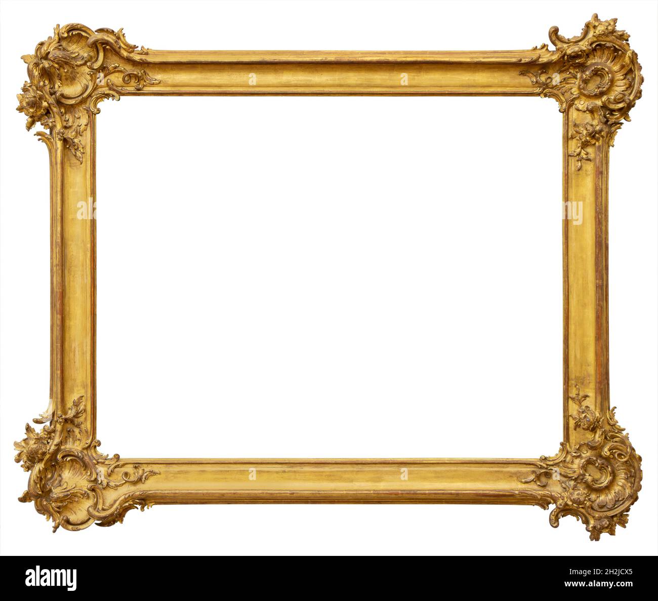 Beautiful rectangular vintage wooden old golden frame, isolated on ...