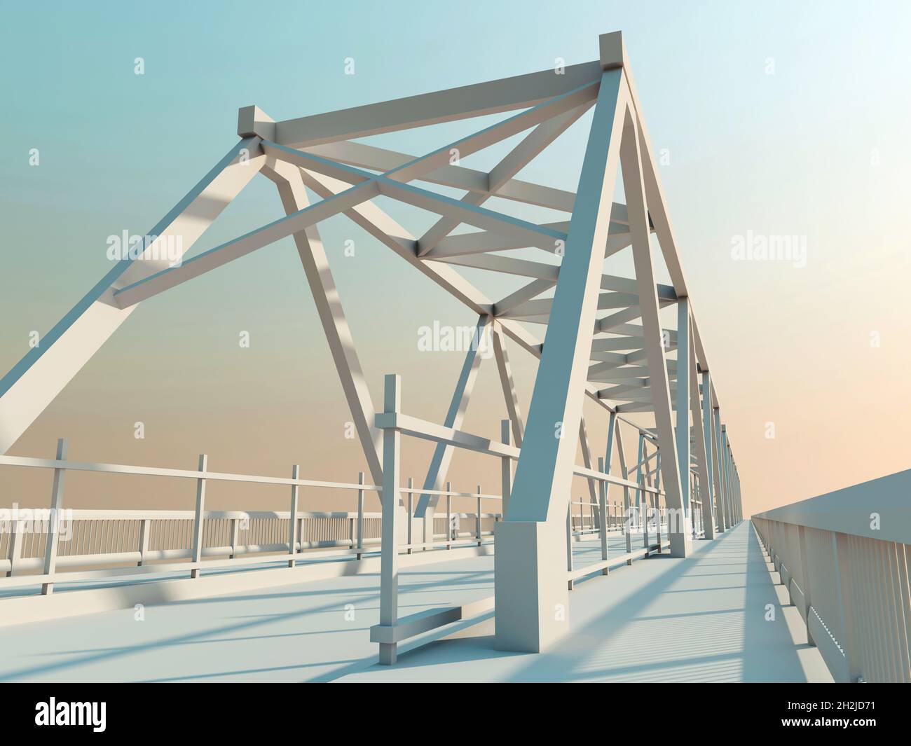 Modern truss bridge model under evening sky, perspective view, 3d ...