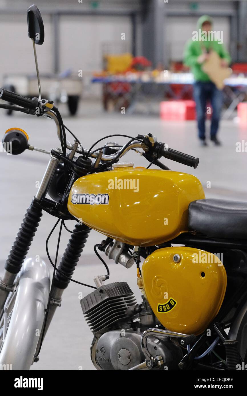 Halle, Germany. 22nd Oct, 2021. A Simson moped from 1978 is standing in ...