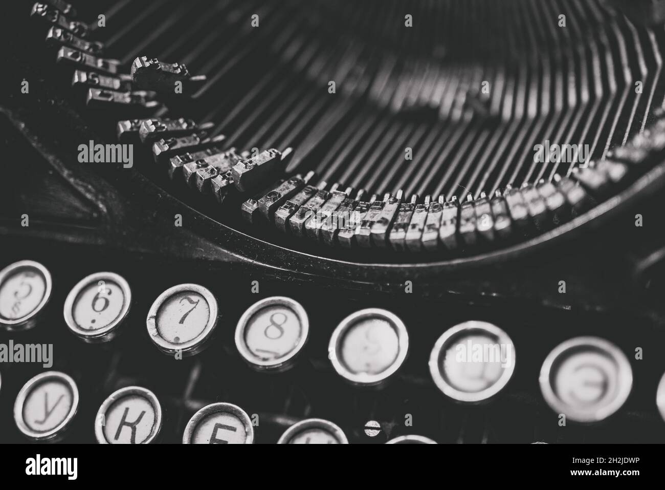 Letters and numbers on the keys of an old typewriter for typing Stock ...