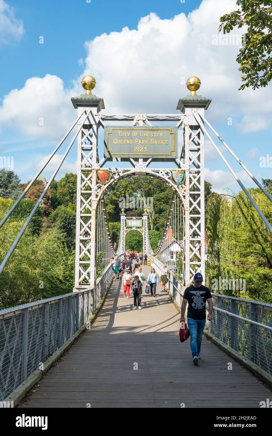 Queens Park Suspension Footbridge Over River Dee Chester 2021 High ...