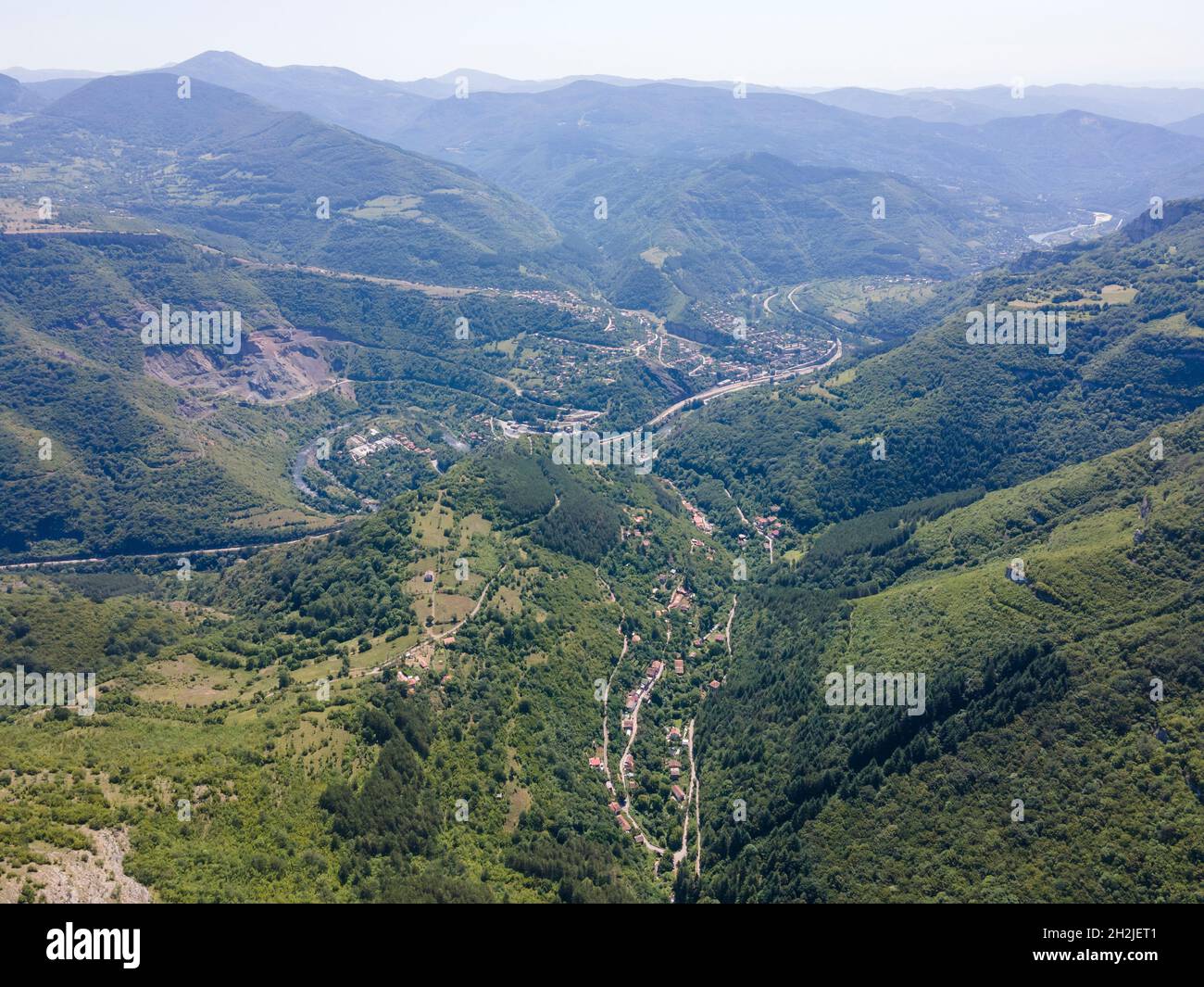 Amazing Aerial view of Stara Planina Mountain near village of Zasele ...