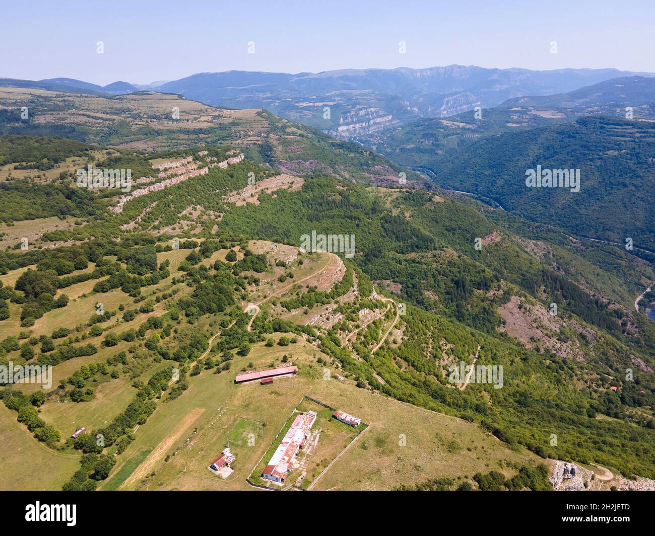 Amazing Aerial view of Stara Planina Mountain near village of Zasele ...