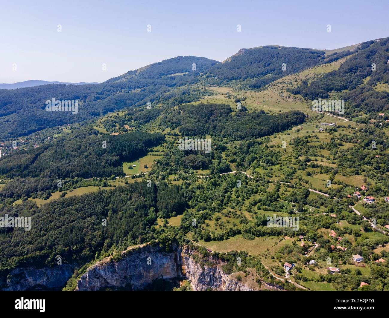Amazing Aerial view of Stara Planina Mountain near village of Zasele ...