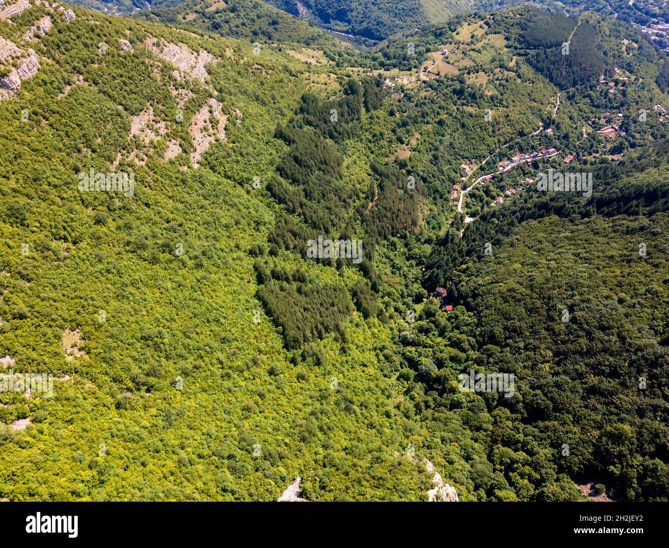 Amazing Aerial view of Stara Planina Mountain near village of Zasele ...