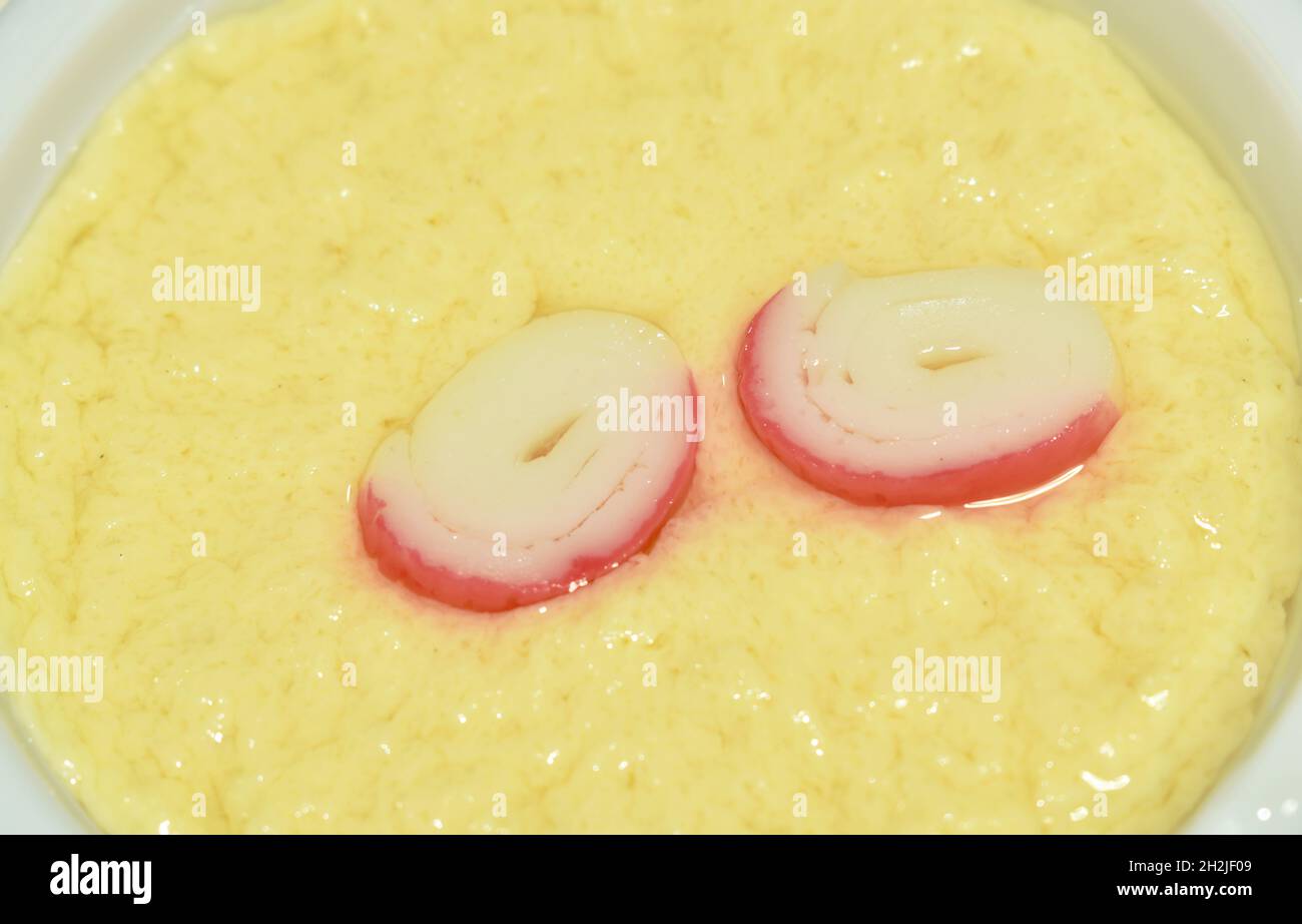 steamed egg topping slice crab stick in cup Stock Photo - Alamy