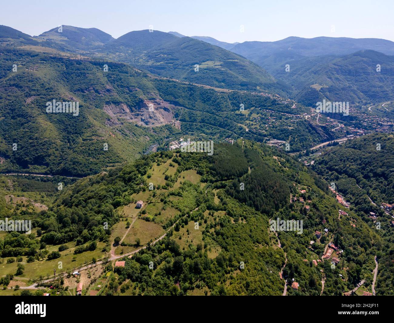 Amazing Aerial view of Stara Planina Mountain near village of Zasele ...