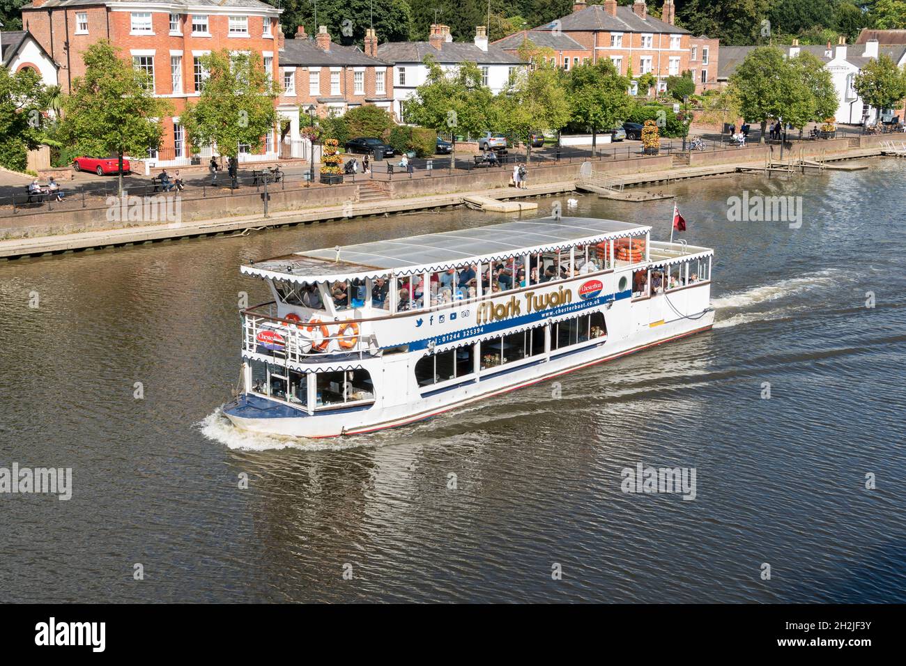 Trip boat Mark Twain heading down river River Dee Chester 2021 Stock ...