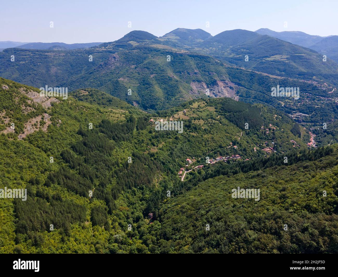 Amazing Aerial view of Stara Planina Mountain near village of Zasele ...