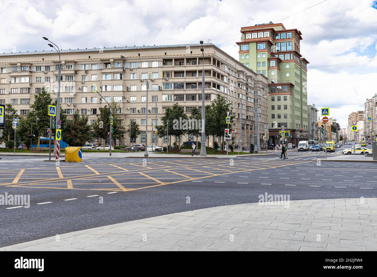 Moscow, Russia - August 23, 2021: view of Garden Ring road and ...