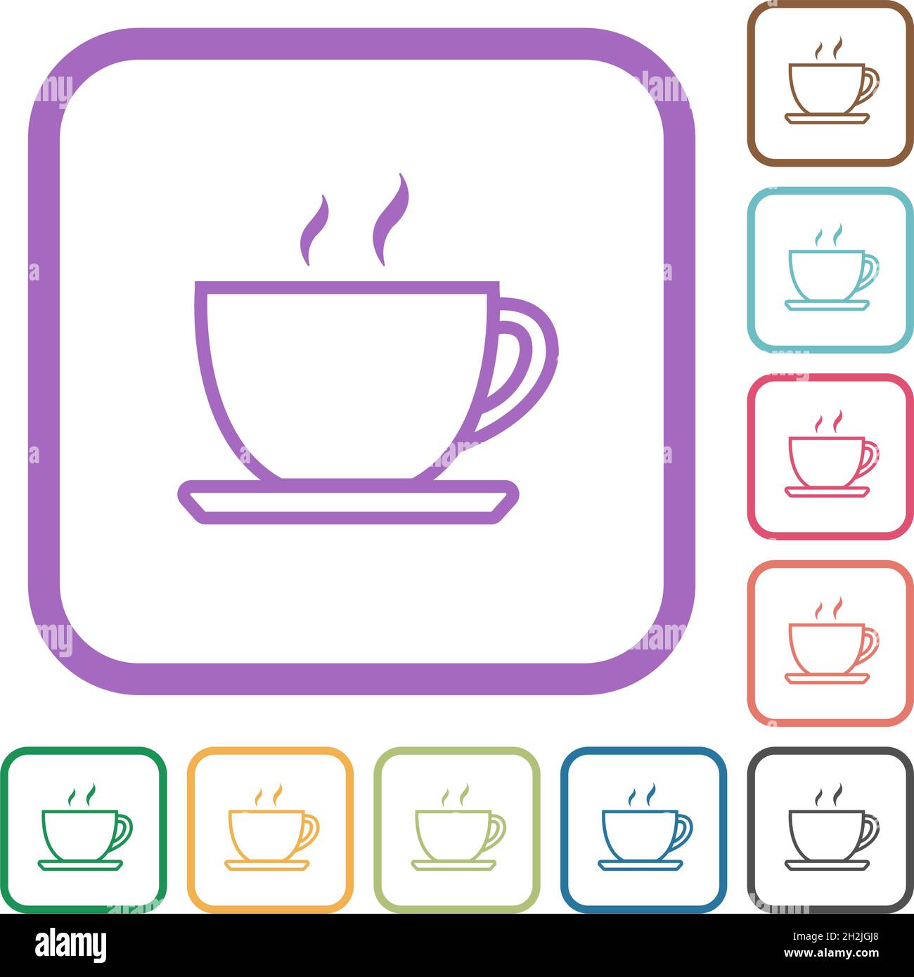 Cup of coffee outline simple icons in color rounded square frames on ...