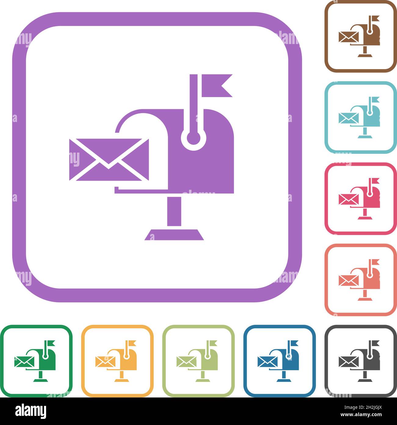 Mail received solid simple icons in color rounded square frames on ...