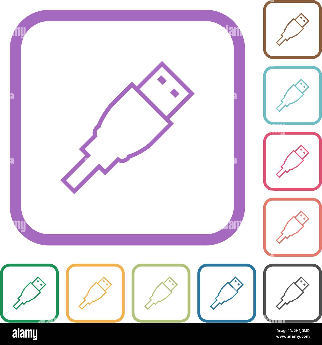 USB plug outline simple icons in color rounded square frames on white ...