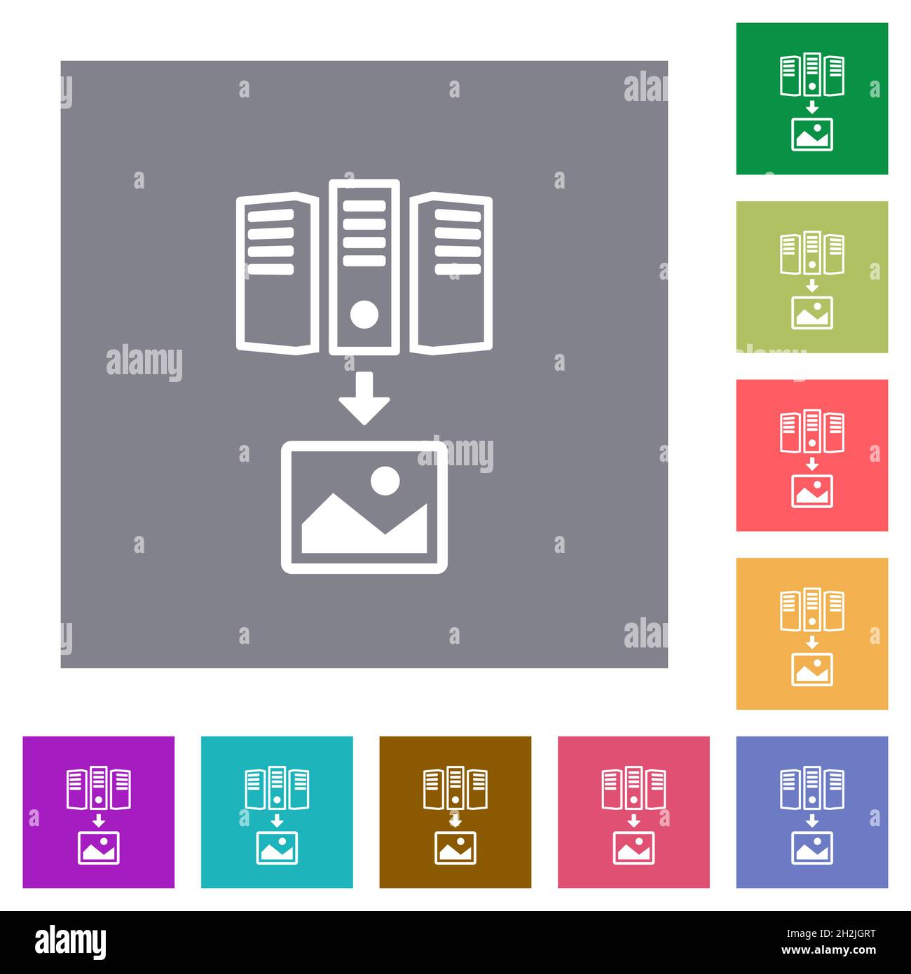 Download image from server outline flat icons on simple color square ...