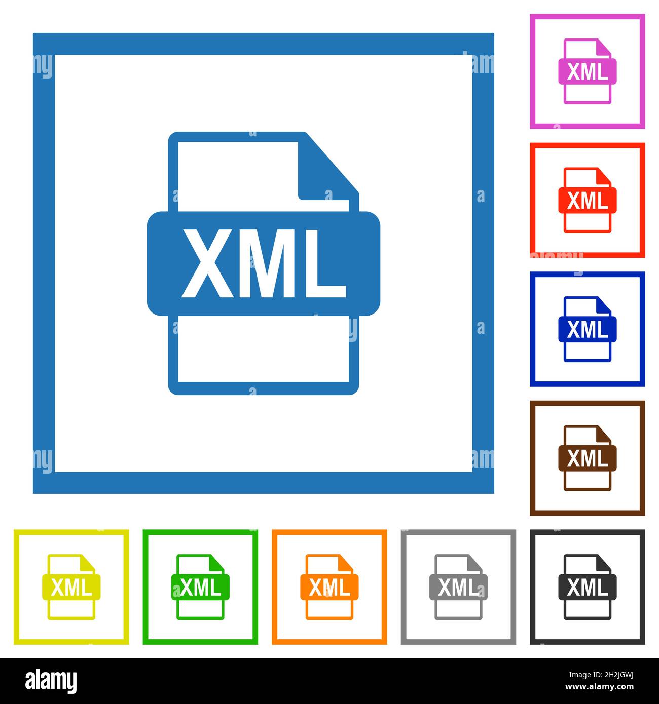 XML file format flat color icons in square frames on white background ...