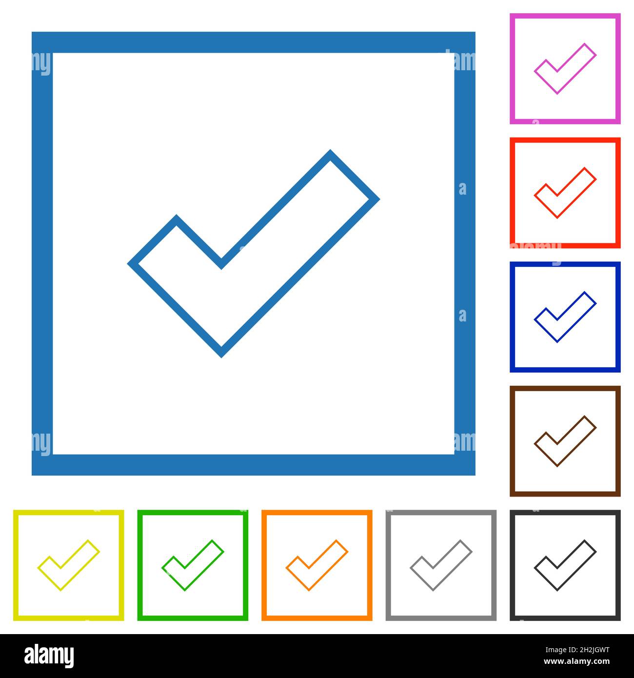 Ok outline flat color icons in square frames on white background Stock ...