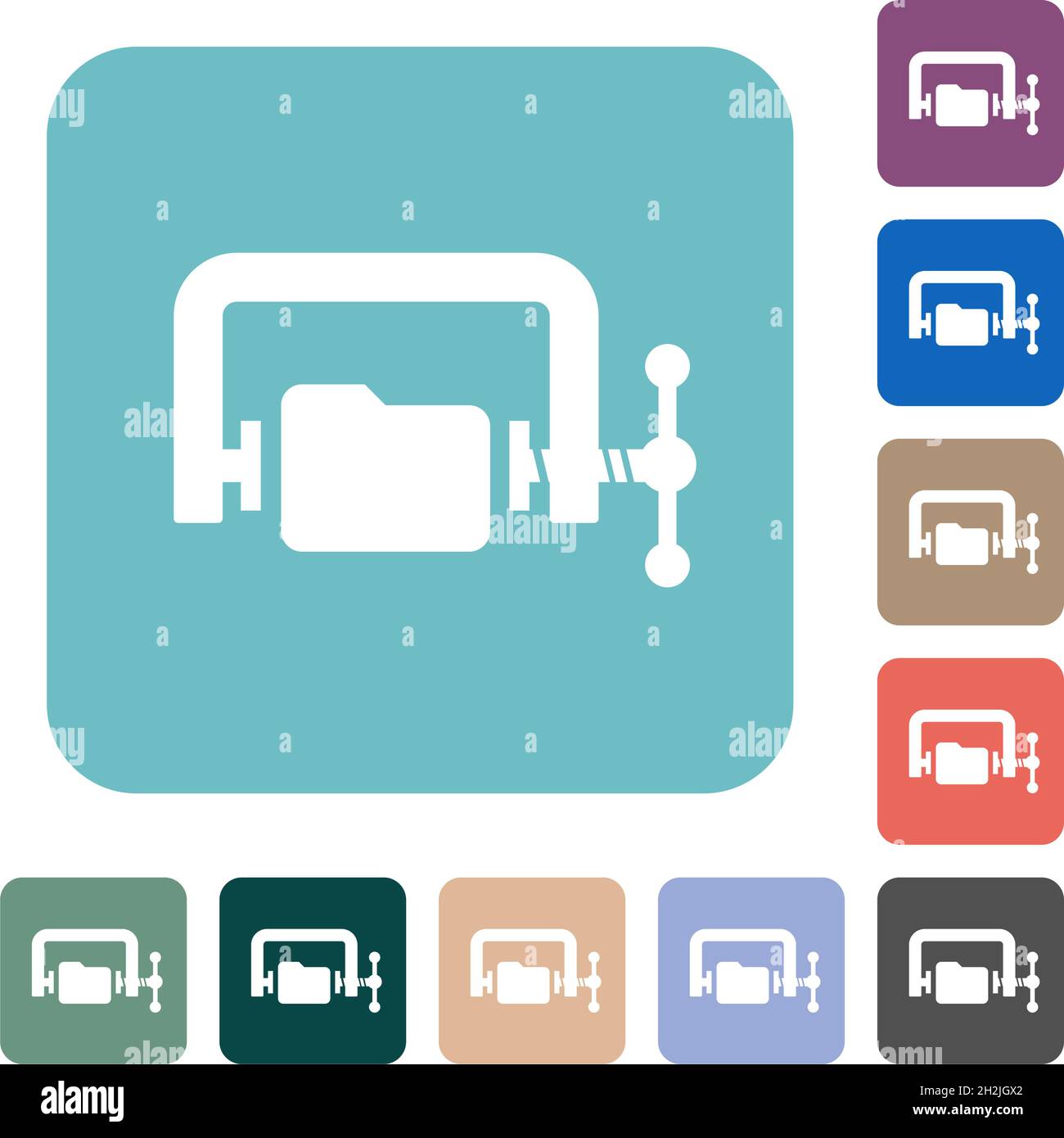 Folder compression solid white flat icons on color rounded square ...