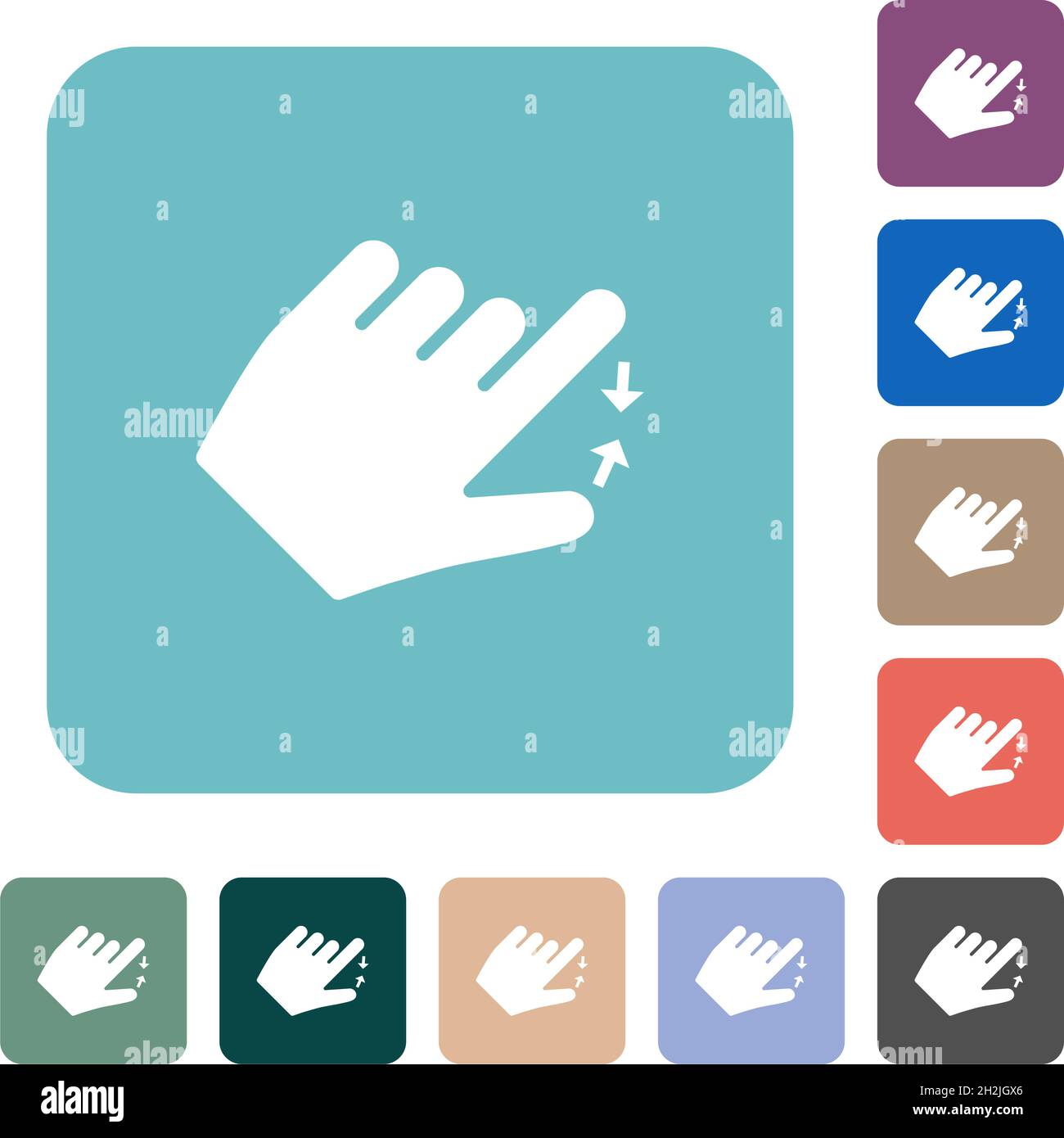 Left handed pinch close gesture white flat icons on color rounded ...