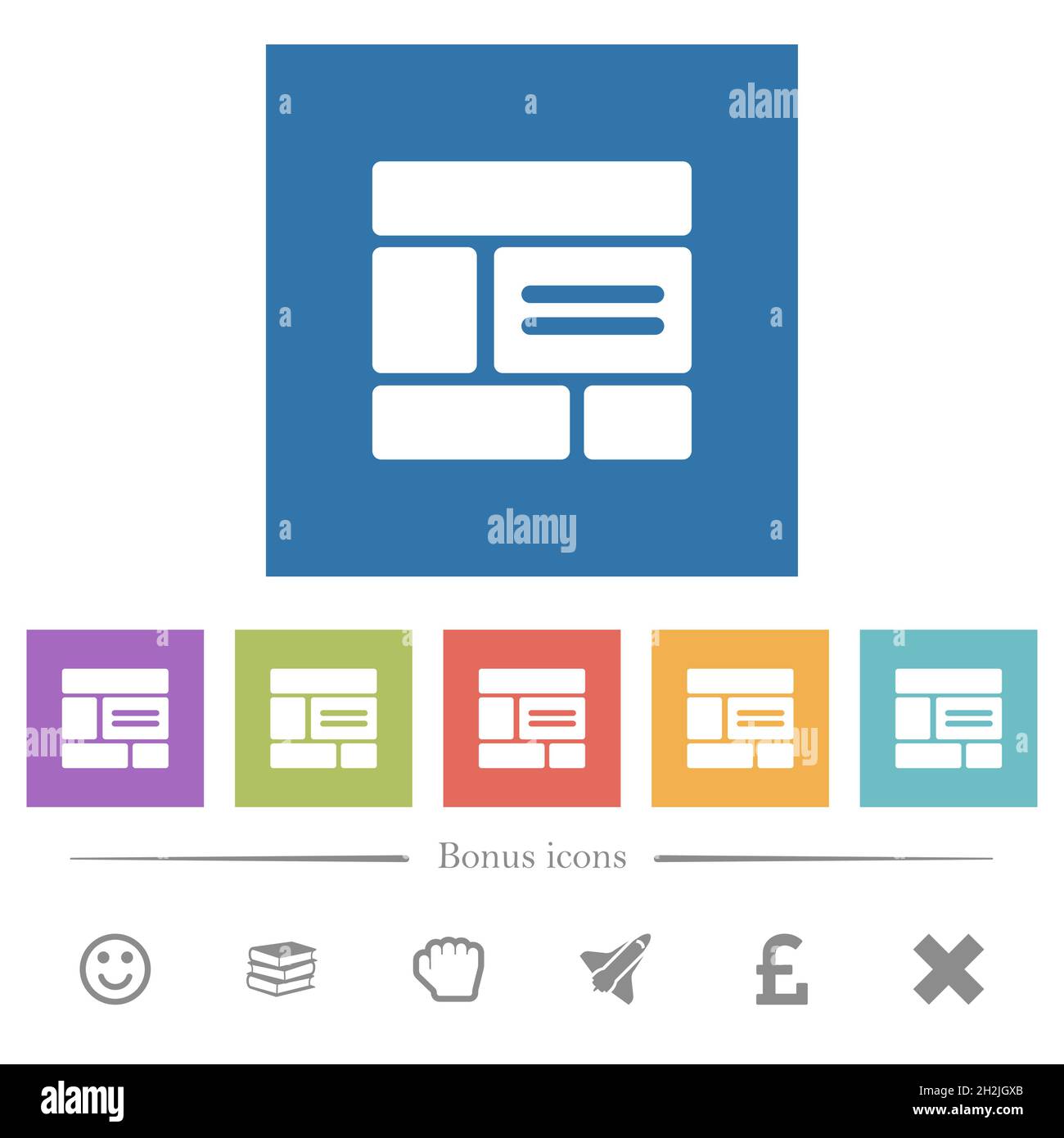 Web layout solid flat white icons in square backgrounds. 6 bonus icons ...