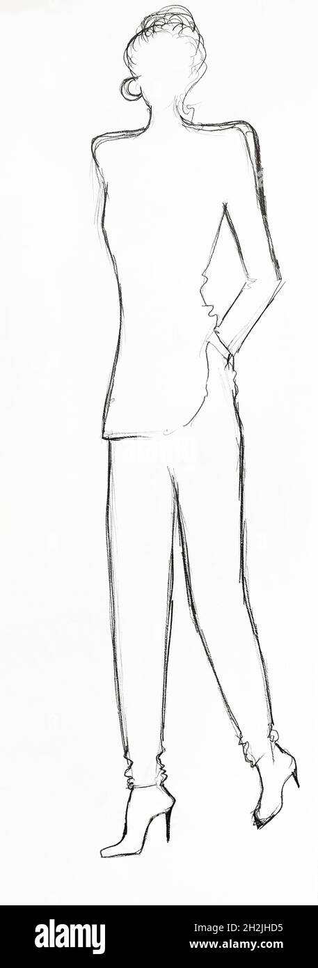 outline of fashionable silhouette of woman of the 80s of the XX century ...