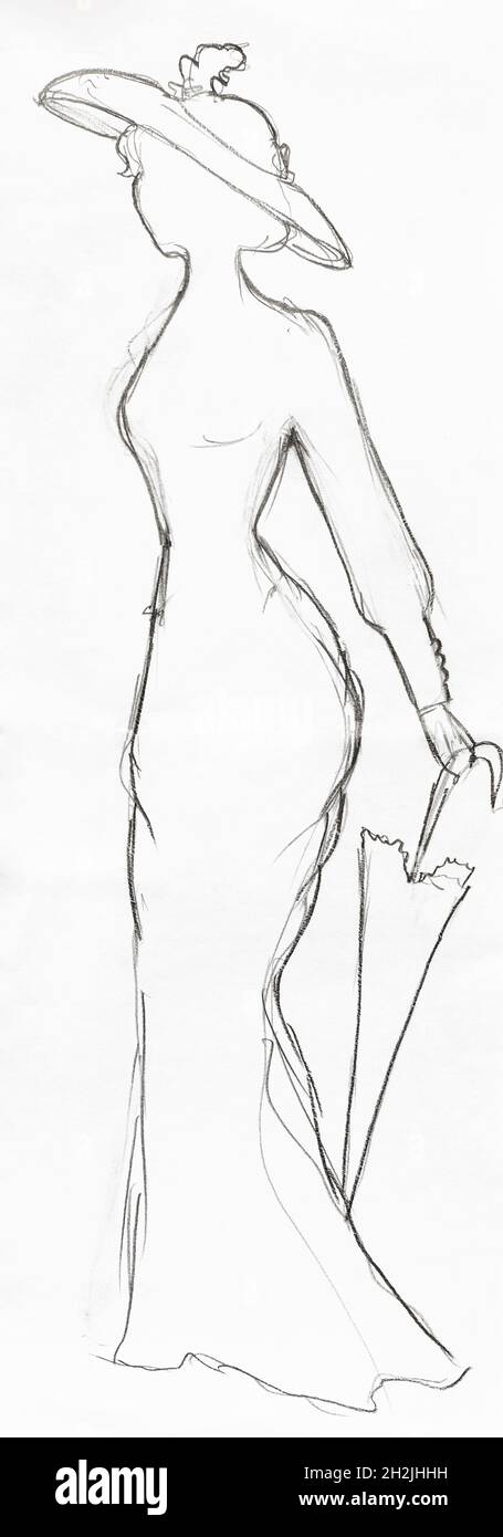 outline of fashionable silhouette of woman of the 1900s of the XX ...