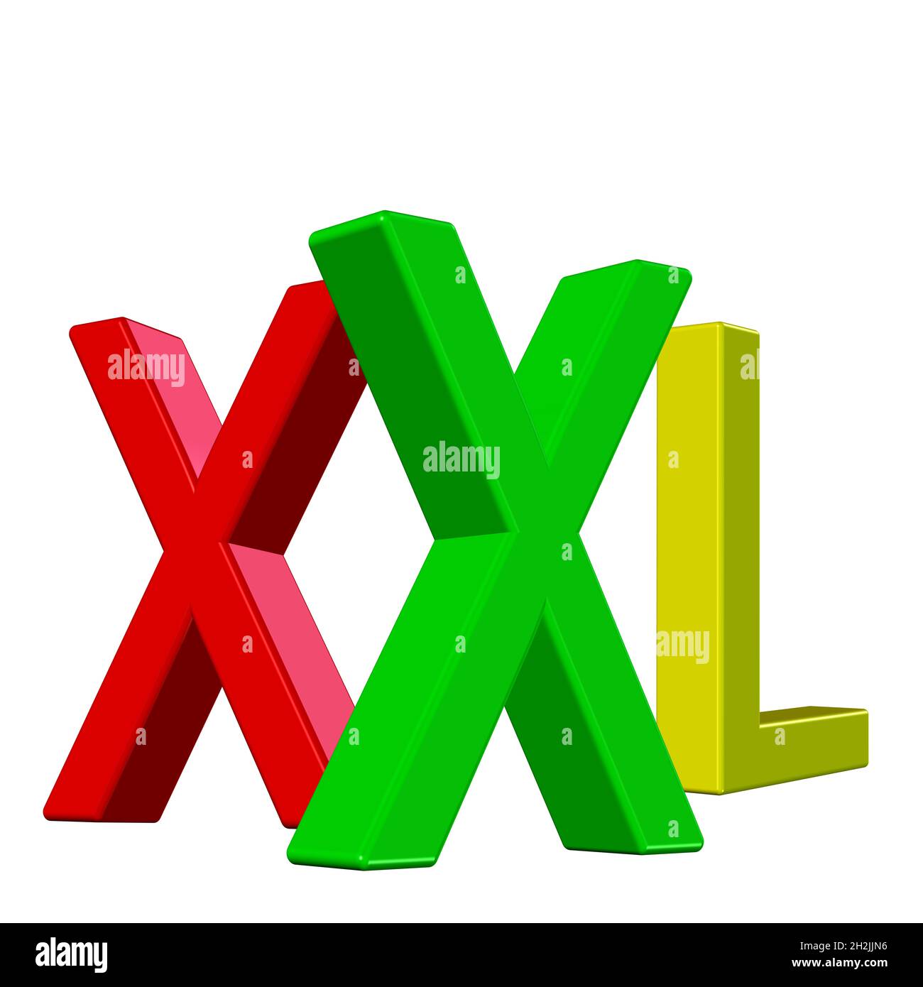 XXL as colorful 3D letters against a white background, illustration ...