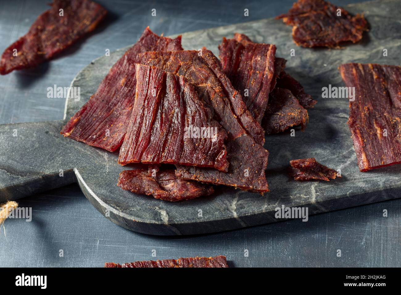 Homemade Healthy Beef Jerky with Salt and Pepper Stock Photo - Alamy