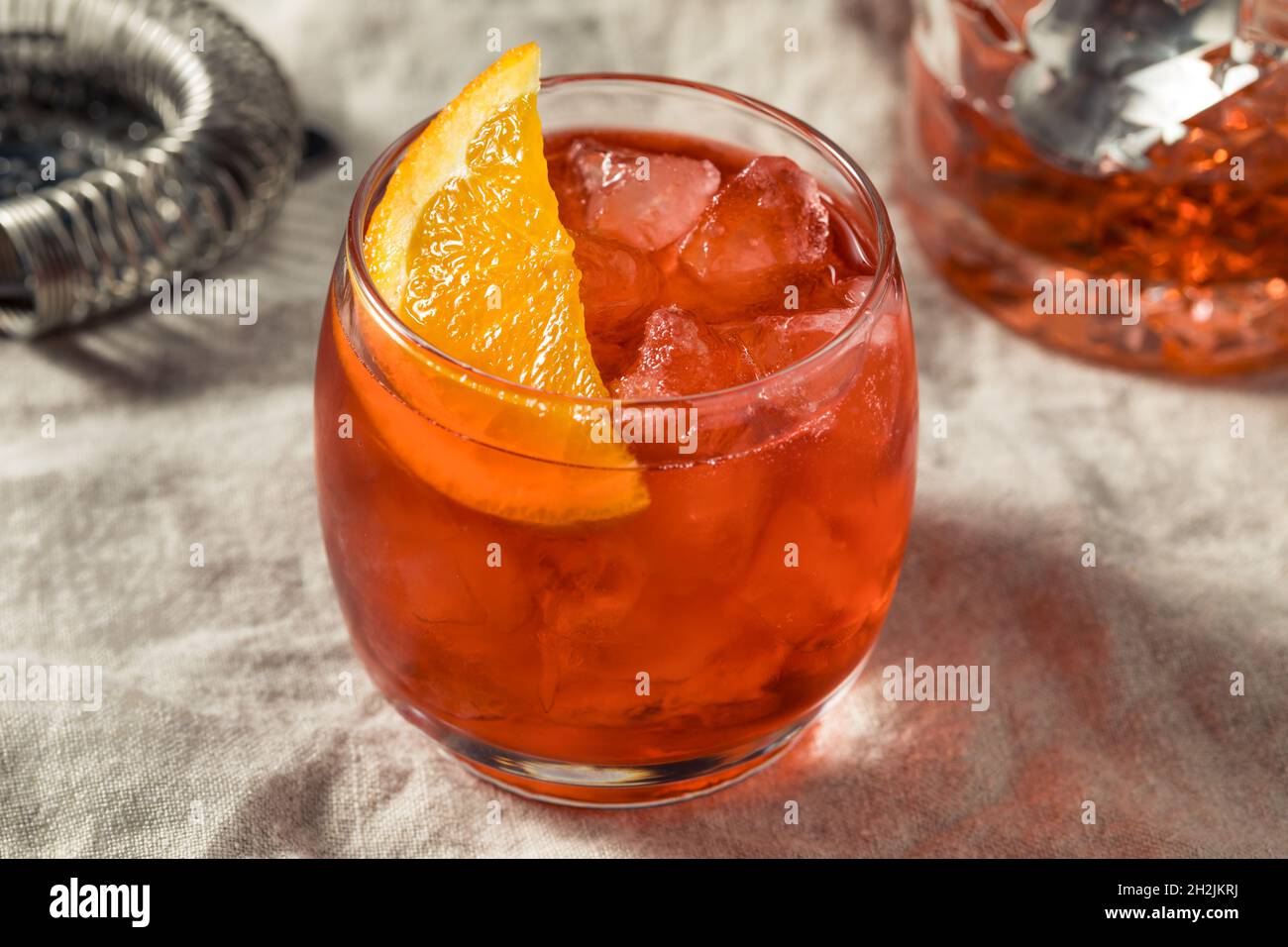 Boozy Refreshing Rum Kingston Negroni with an Orange Slice Stock Photo ...