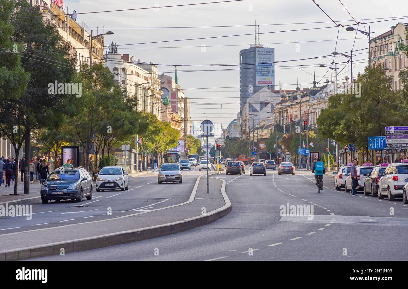 Belgrade, Serbia - October 16, 2021: Cars Traffic in City Centre ...