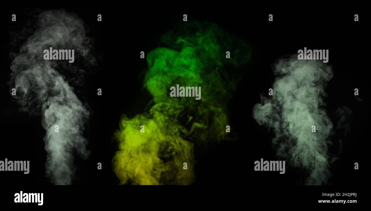 A set of multi-colored different vapors, smoke on a black background to ...