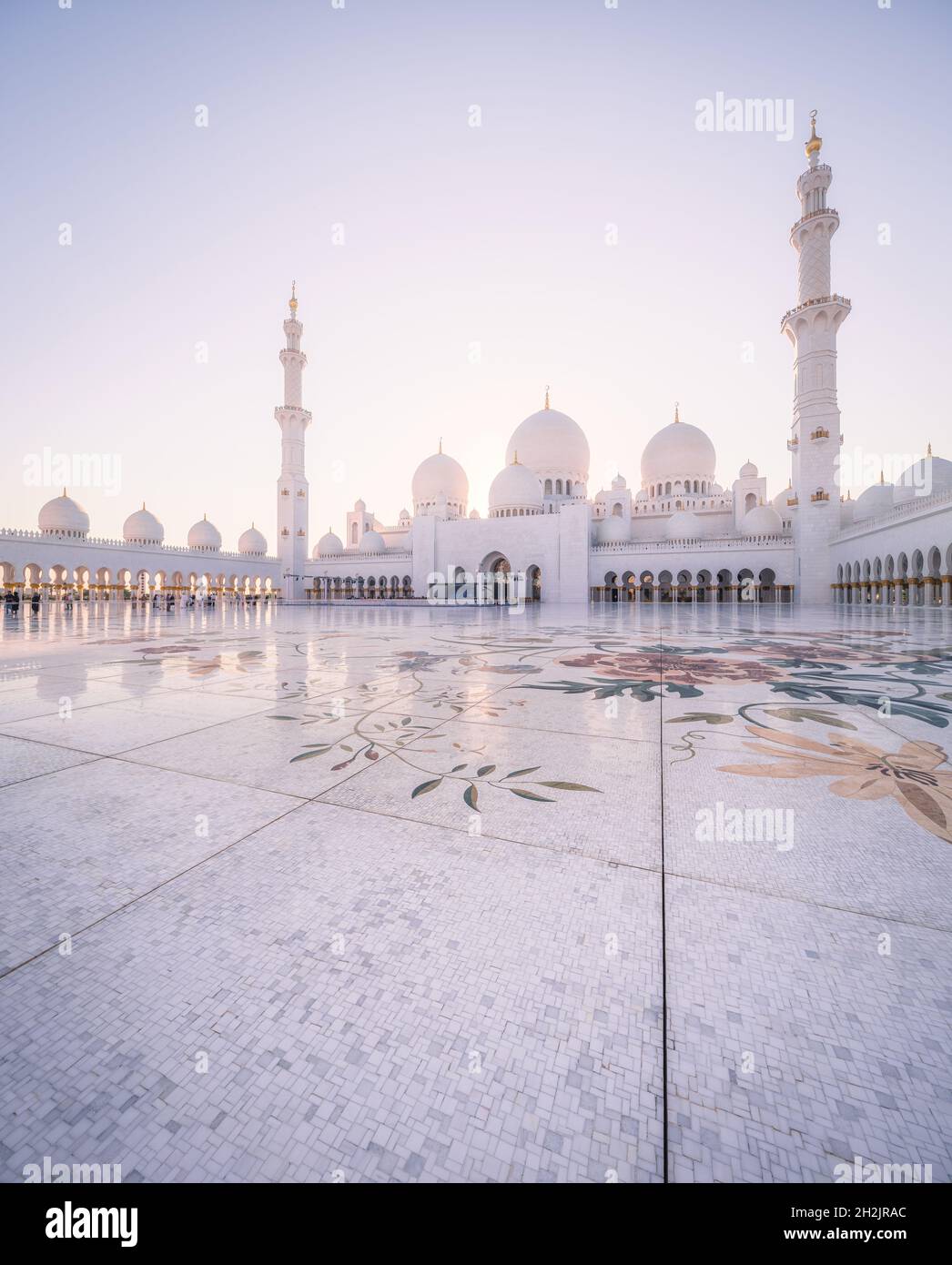 Sheikh Zayed Grand Mosque in Abu Dhabi during pink sunset. View of ...