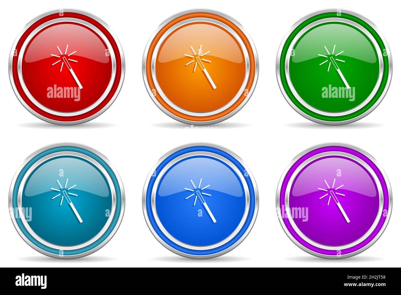 Magic wand silver metallic glossy icons, set of modern design buttons for web, internet and ...