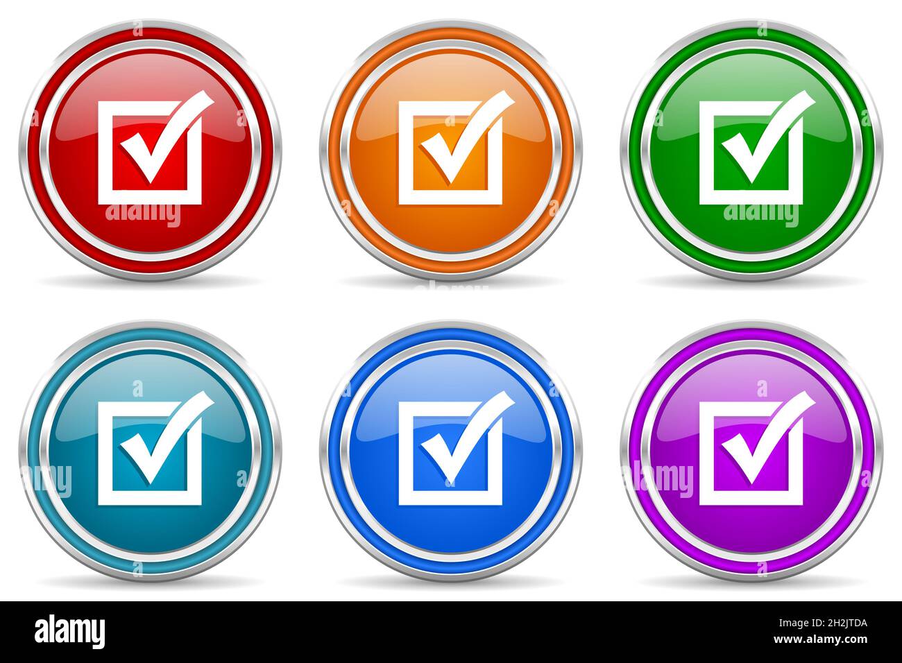 Correct, check box silver metallic glossy icons, set of modern design ...