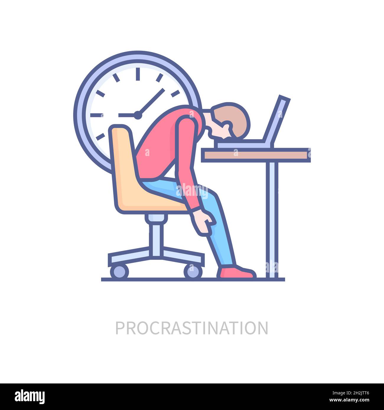 Procrastination - modern multi color line design style icon on white ...