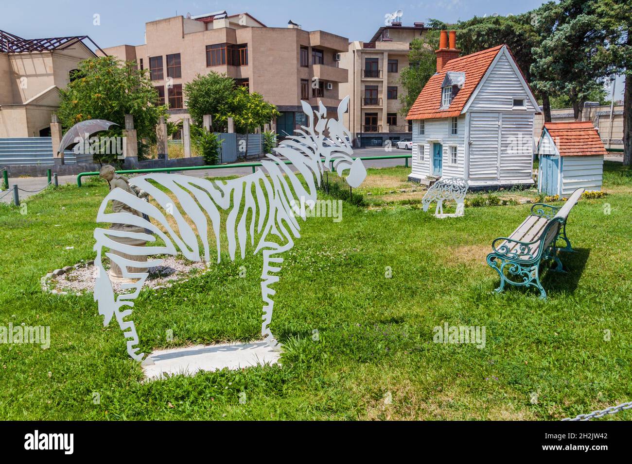 Small park at the top of the Cascade complex in Yerevan, Armenia Stock ...