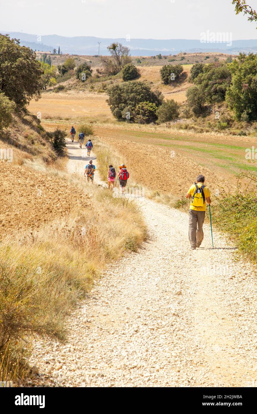 Pilgrims walking the Camino de Santiago the way of St James pilgrimage ...