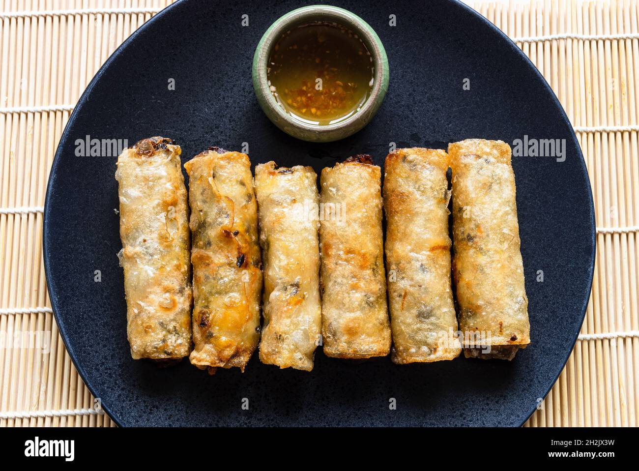 top view of several fried Mon Nem, Vietnamese fried crispy spring rolls ...