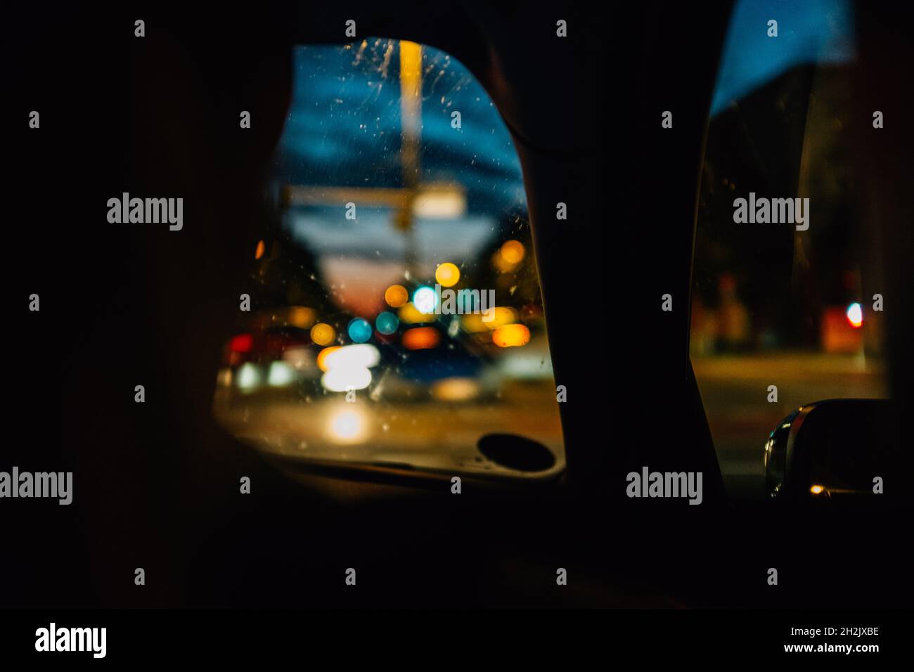 View of the night street lights from the car window Stock Photo - Alamy