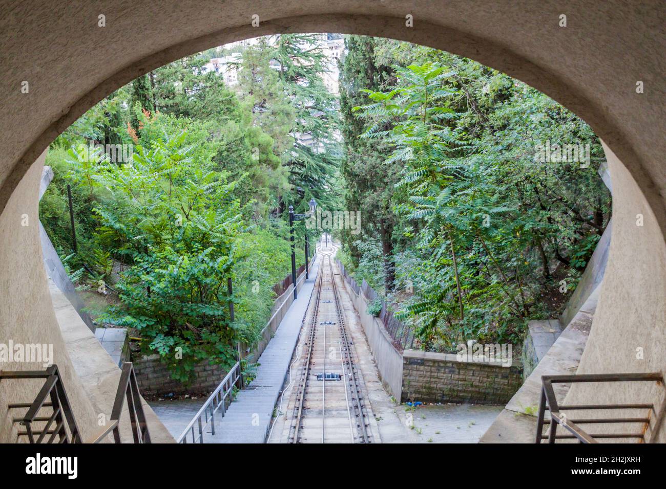 Funicular to Mtatsminda hill in Tbilisi, capital of Georgia Stock Photo ...