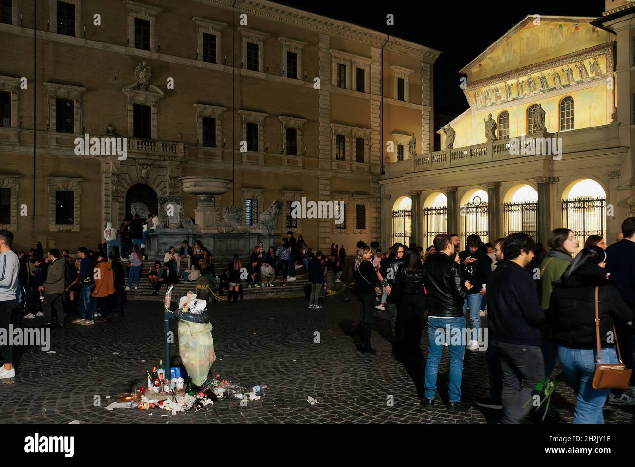 Rome, Italy - October 10 2021: garbage bag full of litter at Trastevere ...