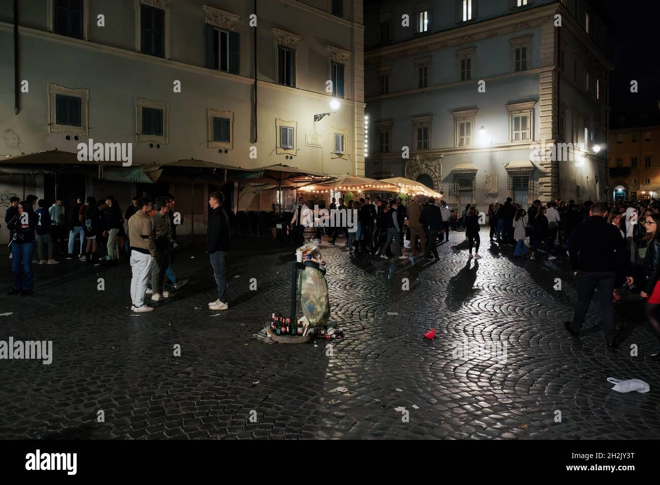 Rome, Italy - October 10 2021: garbage bag full of litter at Trastevere ...