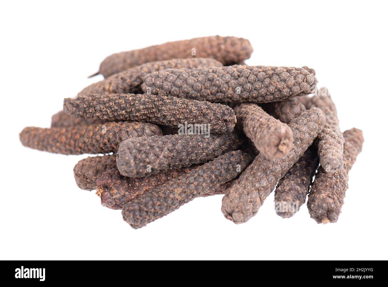 Long pepper isolated on white background. Heap of pippali or piper ...