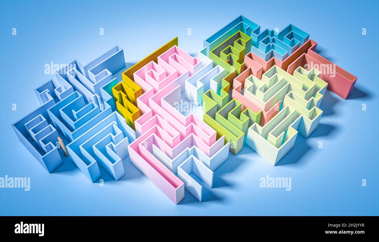 multicolored labyrinth on a light blue background. 3d render Stock ...